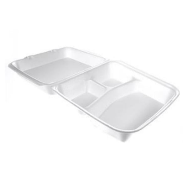 Compostable Container 9x9x3-1/4" 3 Compartment White 200/cs - Whitebird