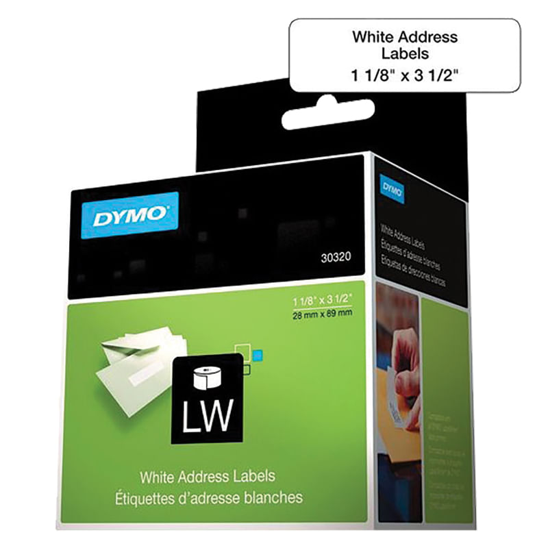 Label Dymo 1-1/8x3-1/2" High Capacity White 520/pk - Whitebird