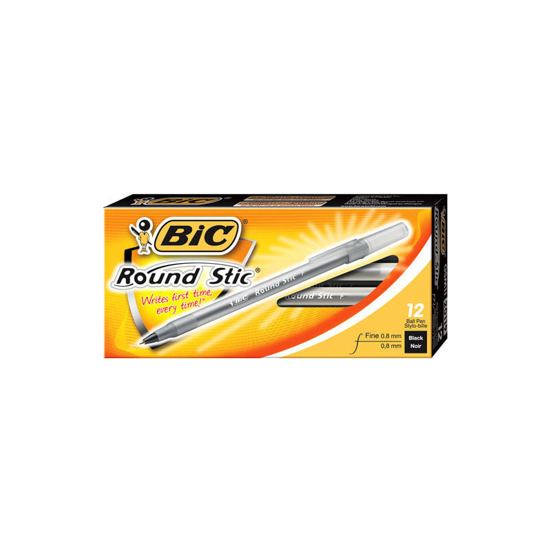 Pens Bic Round Stick Fine Black 12/bx - Whitebird
