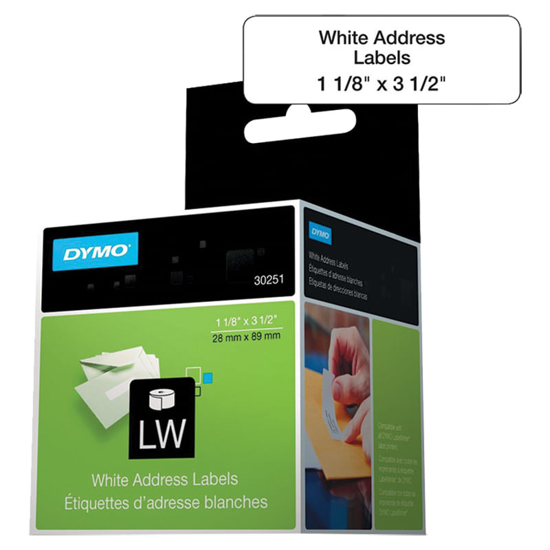 Labels Dymo 1-1/8x3-1/2" White 260/pk - Whitebird