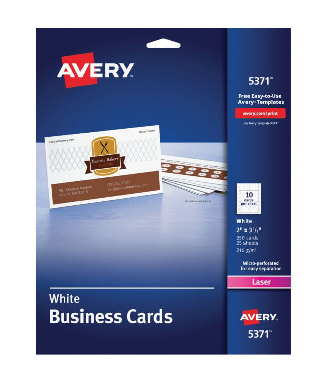 Business Cards Laser 2x3-1/2" White Perforated 250/pk - Whitebird