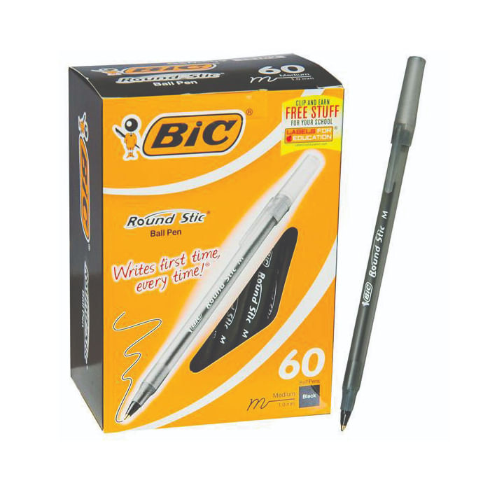 Pen Bic Medium Black Round Stic 60/bx - Whitebird
