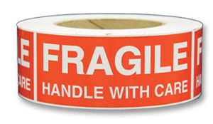 Labels Fragile Handle With Care 2x5" 500/rl Red - Whitebird