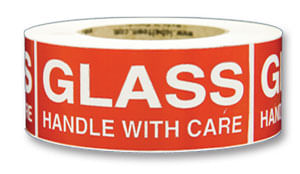 Labels Glass Handle With Care 2x5" 500/rl Red - Whitebird
