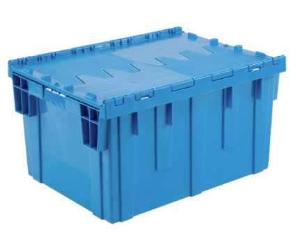 Plastic Shipping Container 28-1/8x20-3/4x15-5/8" w/Hinged Lid Blue ...