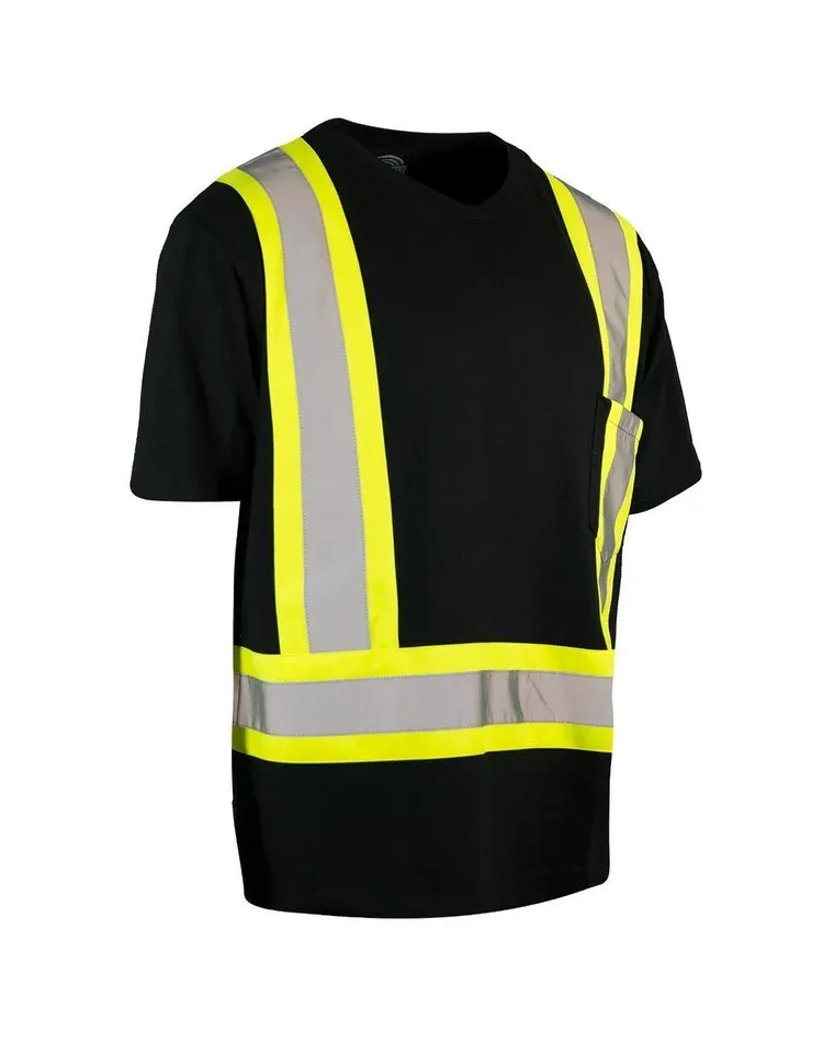 Ultra Soft Hi-Vis S/S Tee w/Chest Pocket Black Large - Whitebird